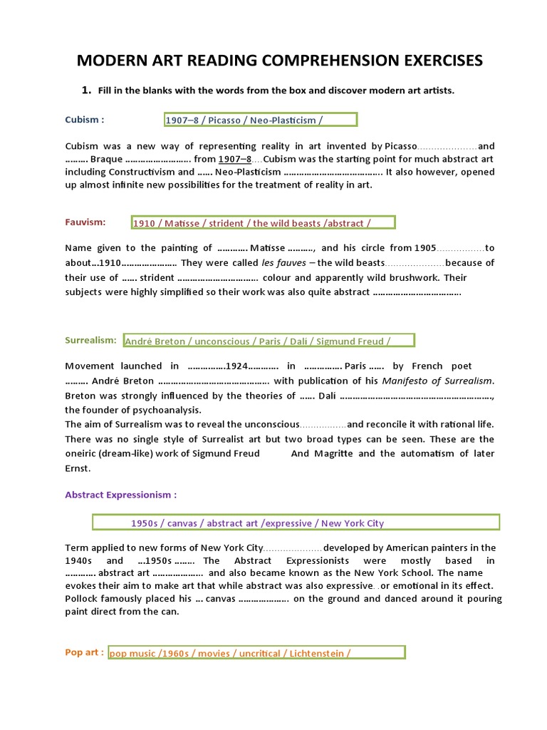 Modern Art Reading Comprehension Exercises | PDF | Abstract Art | Cubism