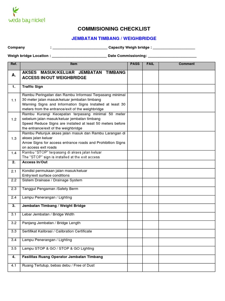 Commissioning Form - Weighbridge | PDF | Manufactured Goods | Equipment