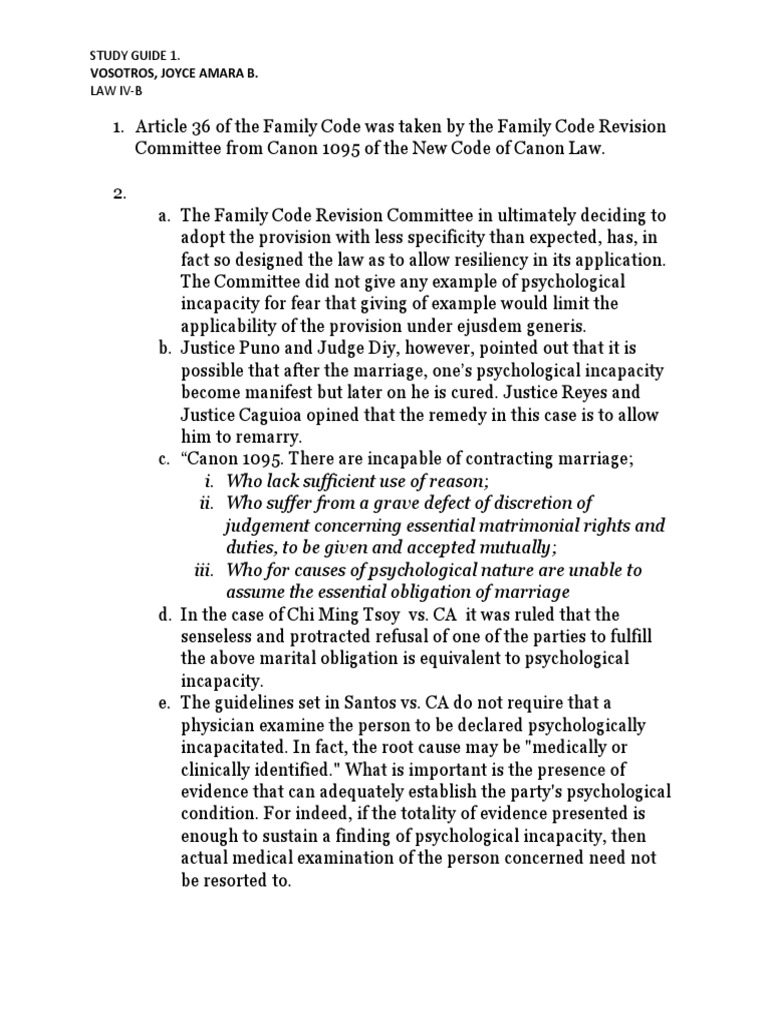 Vosotros, Joyce Amara B.: Study Guide 1. Law Iv-B | PDF | Marriage ...