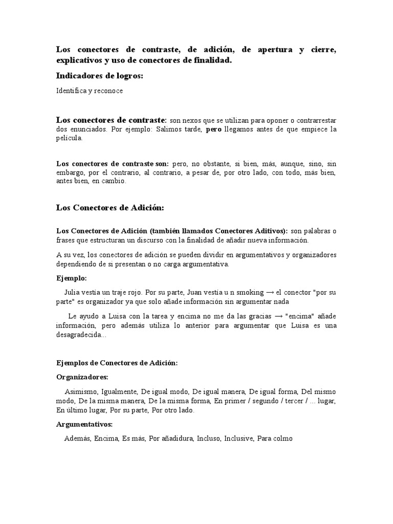 Conectores de Contraste para Primaria | PDF | Artes del Lenguaje y ...