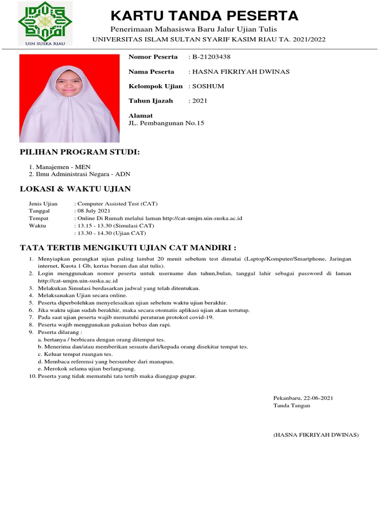 Kartu Tanda Peserta PMB UIN | PDF