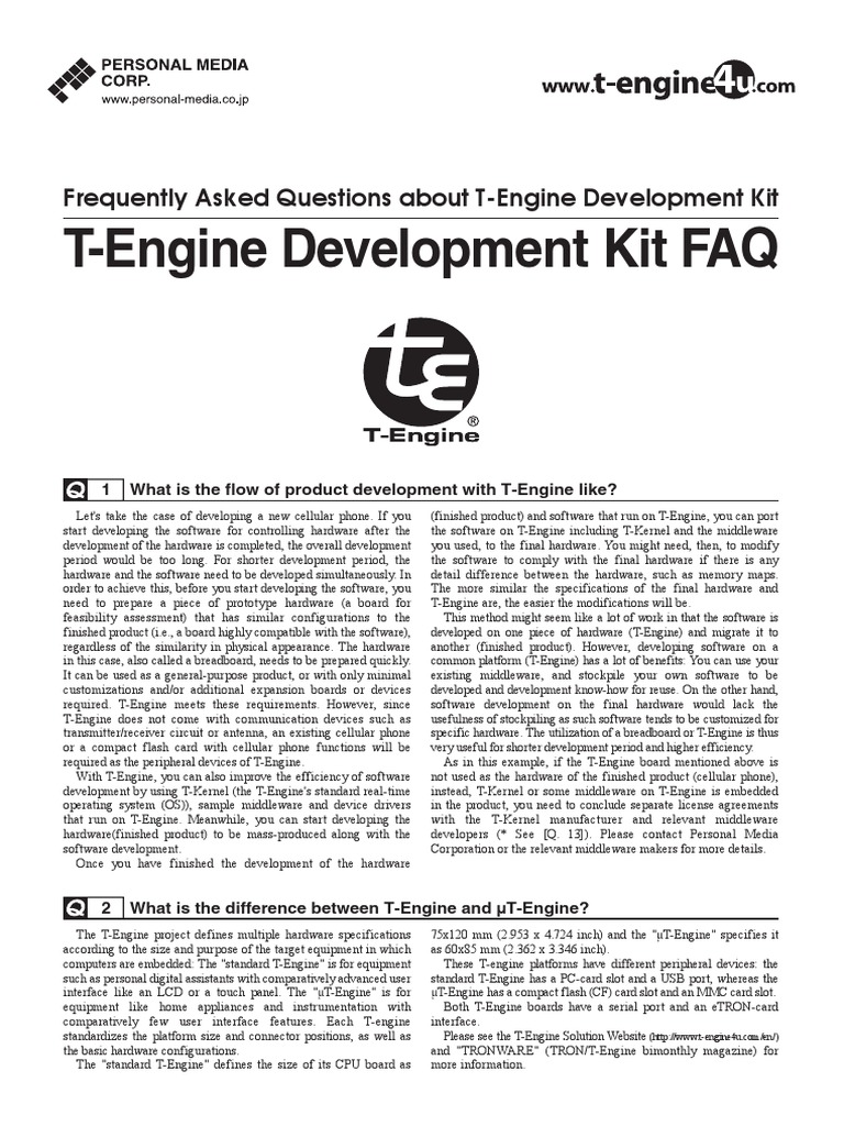 Frequently Asked Questions About T-Engine Development Kit | PDF ...