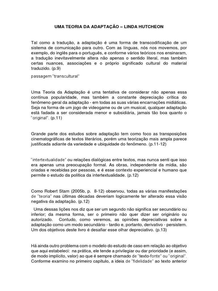 Teoria da Adaptação de Linda Hutcheon | PDF | Adaptação | Traduções