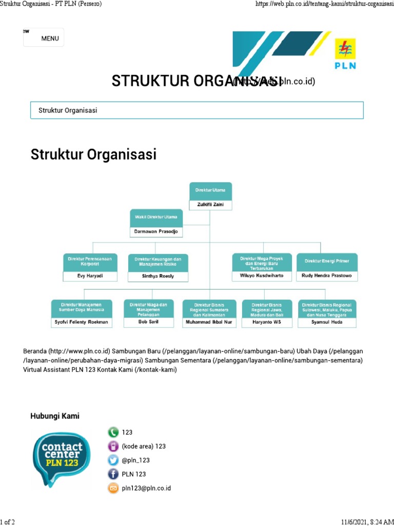 PLN 2021 Struktur Organisasi | PDF