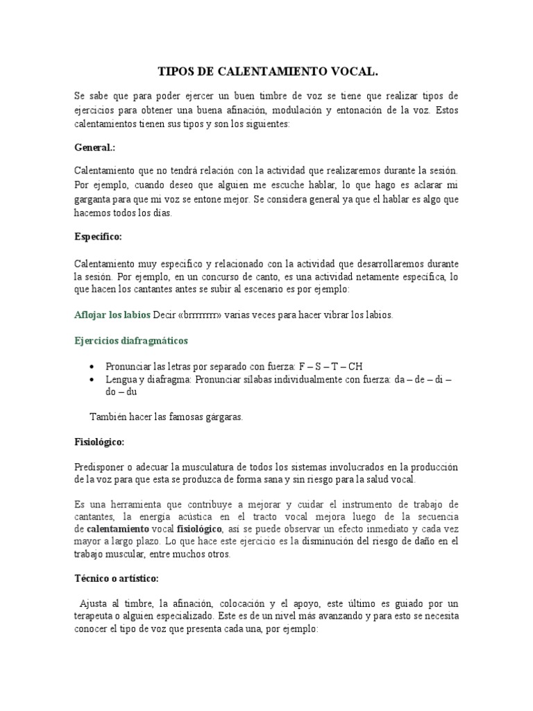 Tipos de Calentamiento Vocal | PDF