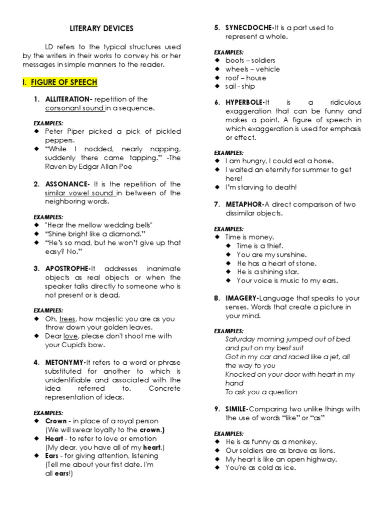 Shs - Literary Devices Notes | PDF | Romeo And Juliet