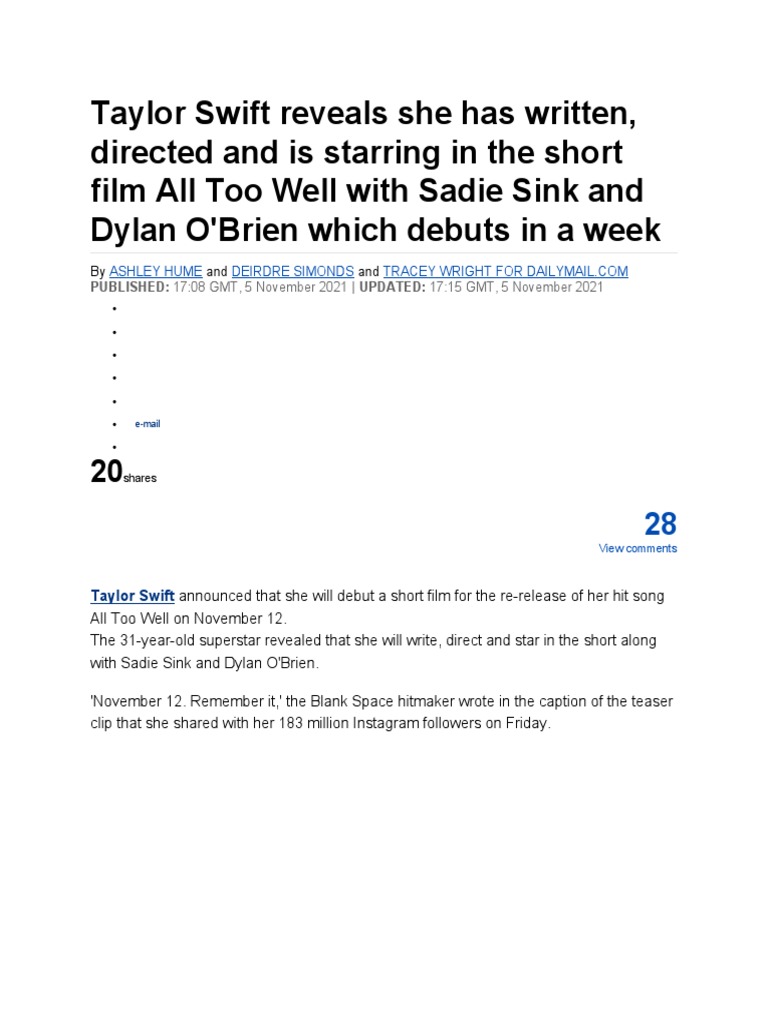 Taylor Swift Reveals She Has Written | PDF | American Musicians | Songs