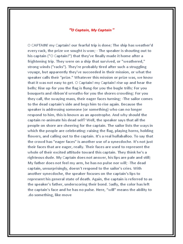 An Elegy for a Fallen Leader: Walt Whitman's 'O Captain, My Captain' | PDF