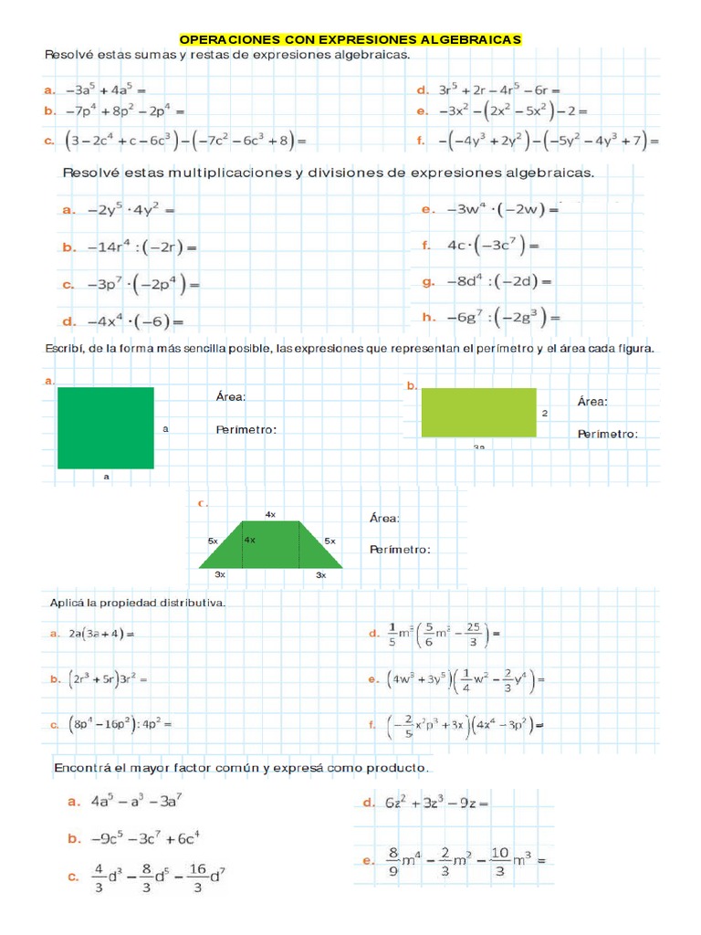 Operaciones Con Expresiones Algebraicas | PDF