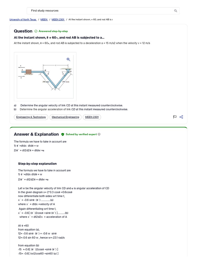 (Solved) at The Instant Shown, 60 | PDF | Acceleration | Mechanical Engineering