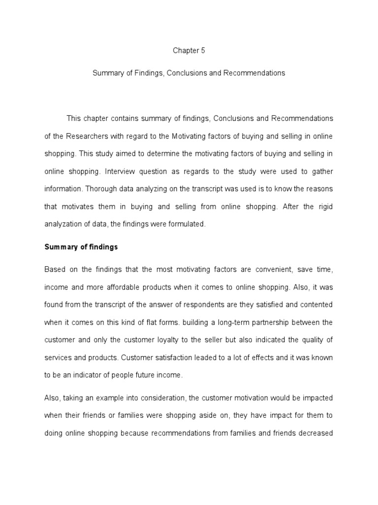 Chapter 5 Summary of Findings, Conclusions and Recommendations ...