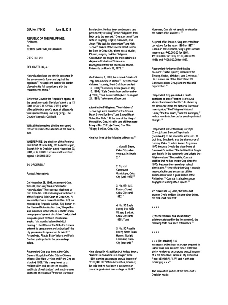 Republic Vs Ong (Full Text) | PDF | Appeal | Naturalization