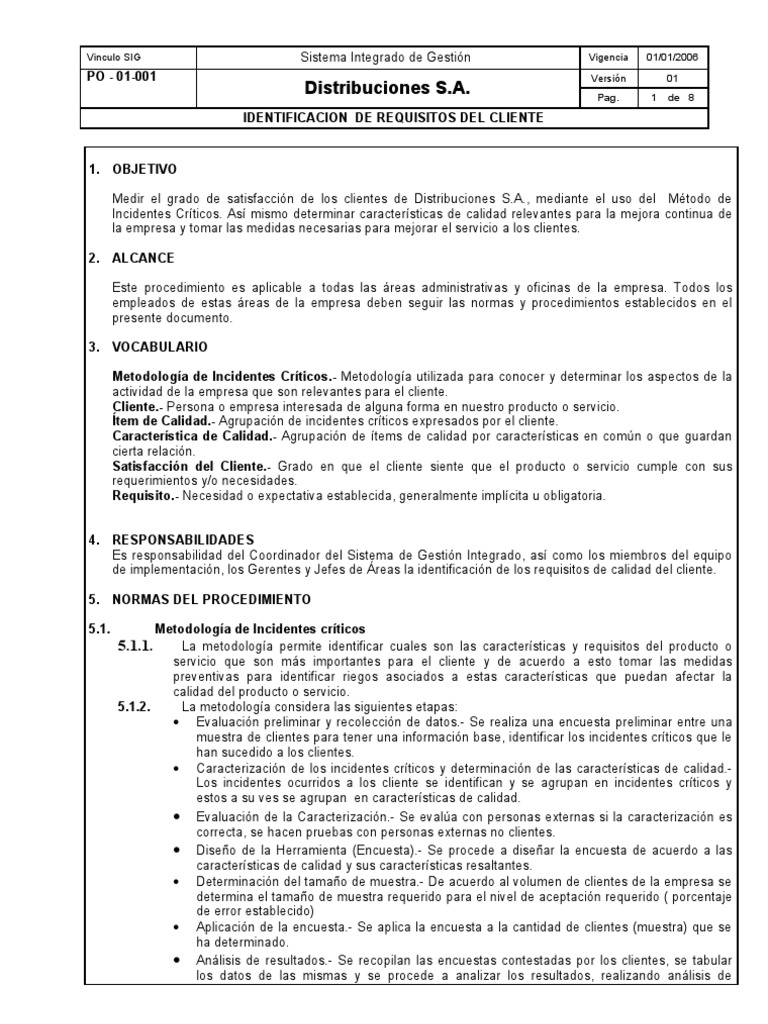 Proced de Identificacion de Requisitos Del Cliente | Procesos de ...