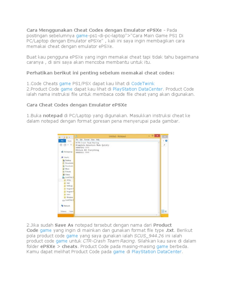 Cara Menggunakan Cheat Codes Dengan Emulator EPSXe | PDF