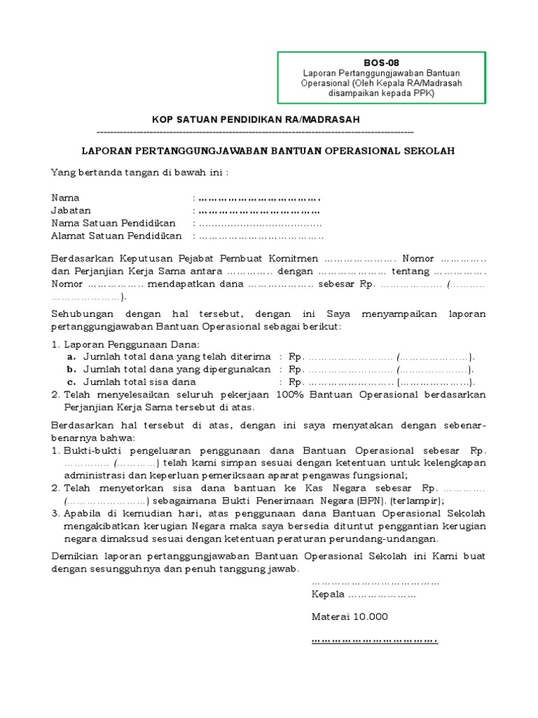 BOS-08 LPJ Bantuan Operasional | PDF
