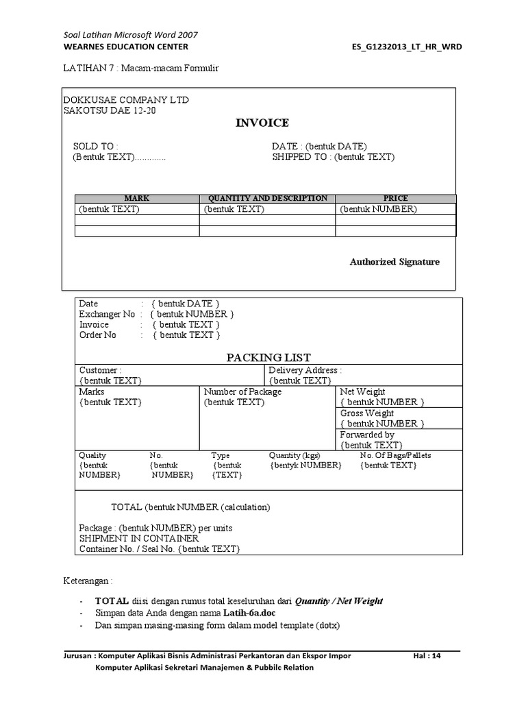 Panduan Membuat Invoice di Word | PDF