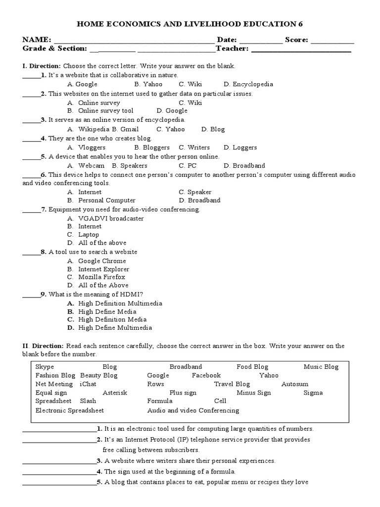 First Quarter Exam Grade 6 Hele | PDF | Internet | Spreadsheet