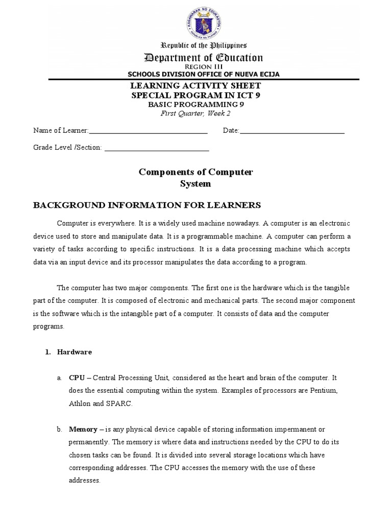 Computer System Components Overview | PDF | Computer Data Storage ...