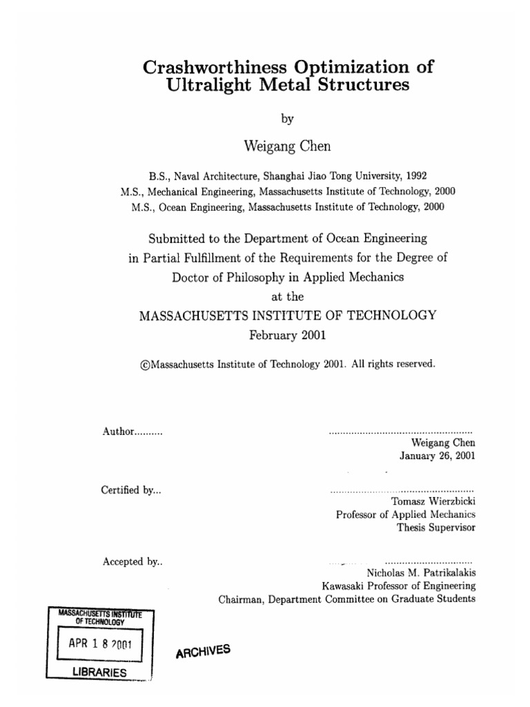Crashworthiness Optimization of Ultralight Metal Structures | PDF | Bending | Beam (Structure)