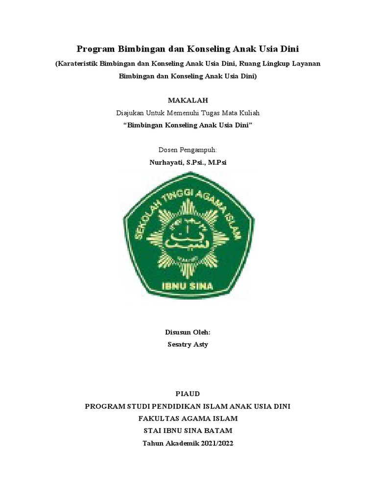 Program Bimbingan Dan Konseling Anak Usia Dini Sesatry Asty | PDF