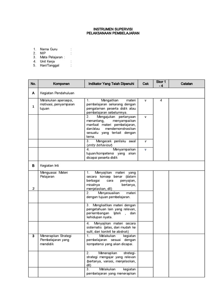 Instrumen Supervisi Guru | PDF