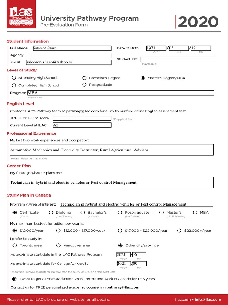 2020 ILAC University Pathway Pre-Evaluation Form | PDF | University And ...