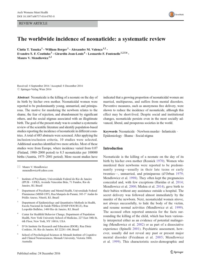 The Worldwide Incidence of Neonaticide: A Systematic Review | PDF ...