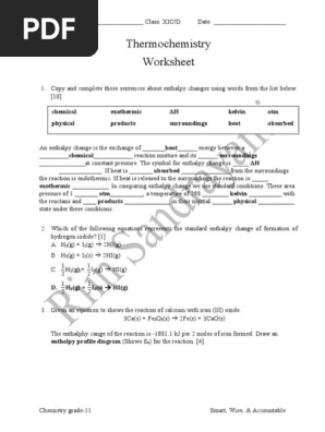 Thermochemistry Worksheet