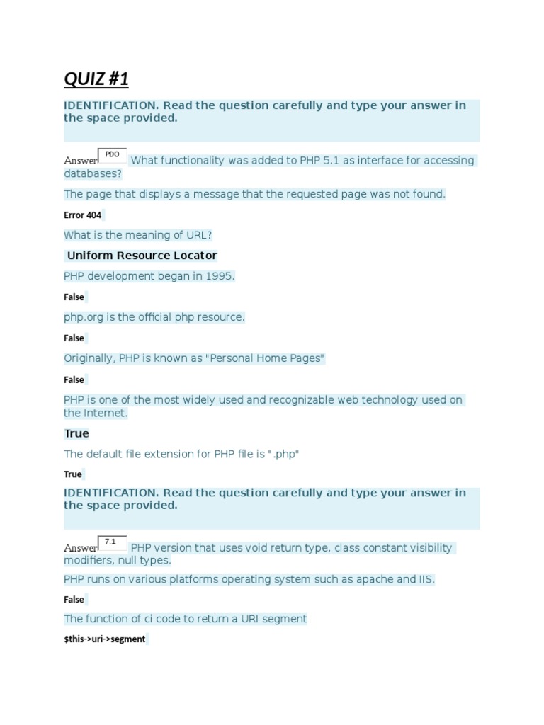 Quiz #1: Answer | PDF | Ajax (Programming) | Php