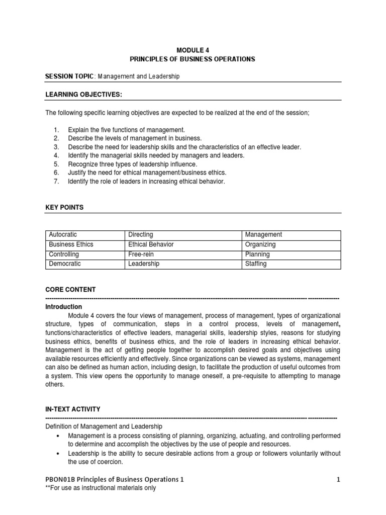 PBO01-module 4 - Revised1 | PDF | Leadership | Business Ethics