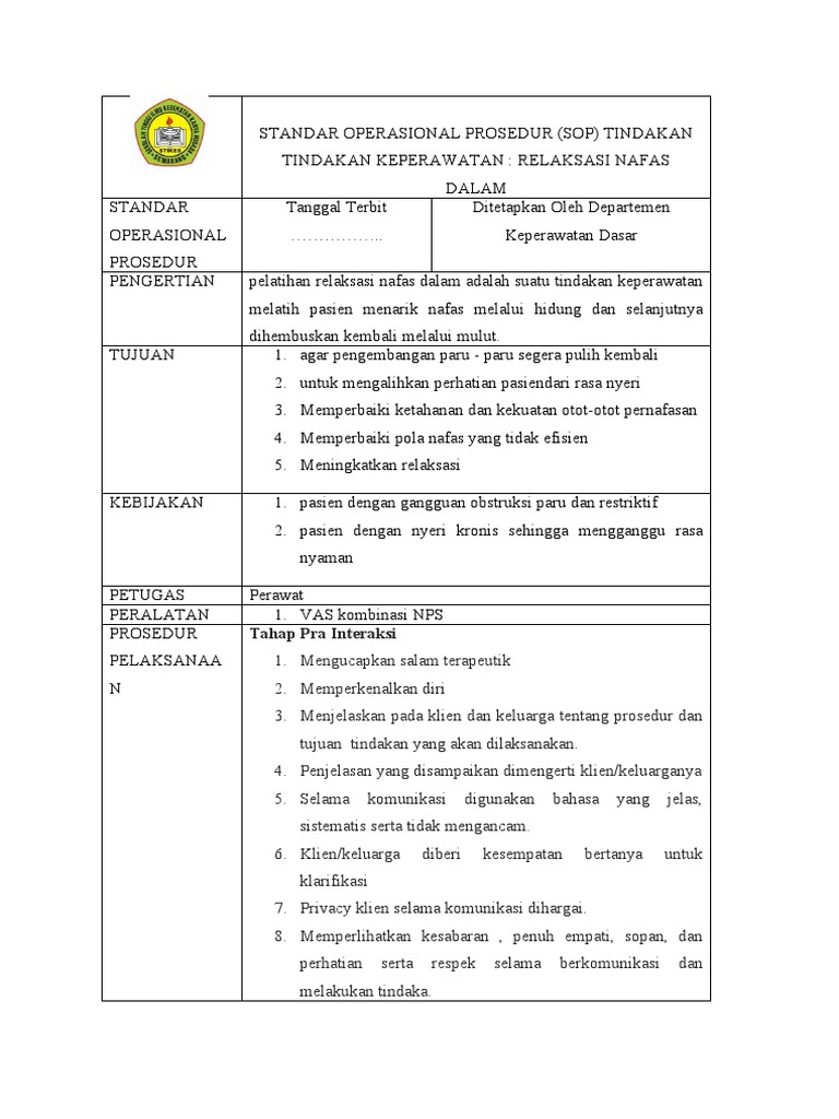 SOP Relaksasi Nafas Dalam Keperawatan | PDF | Kesehatan Holistik ...