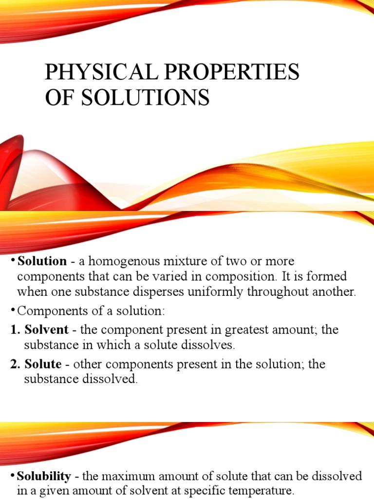 Physical Properties of Solutions | PDF | Solution | Solvation