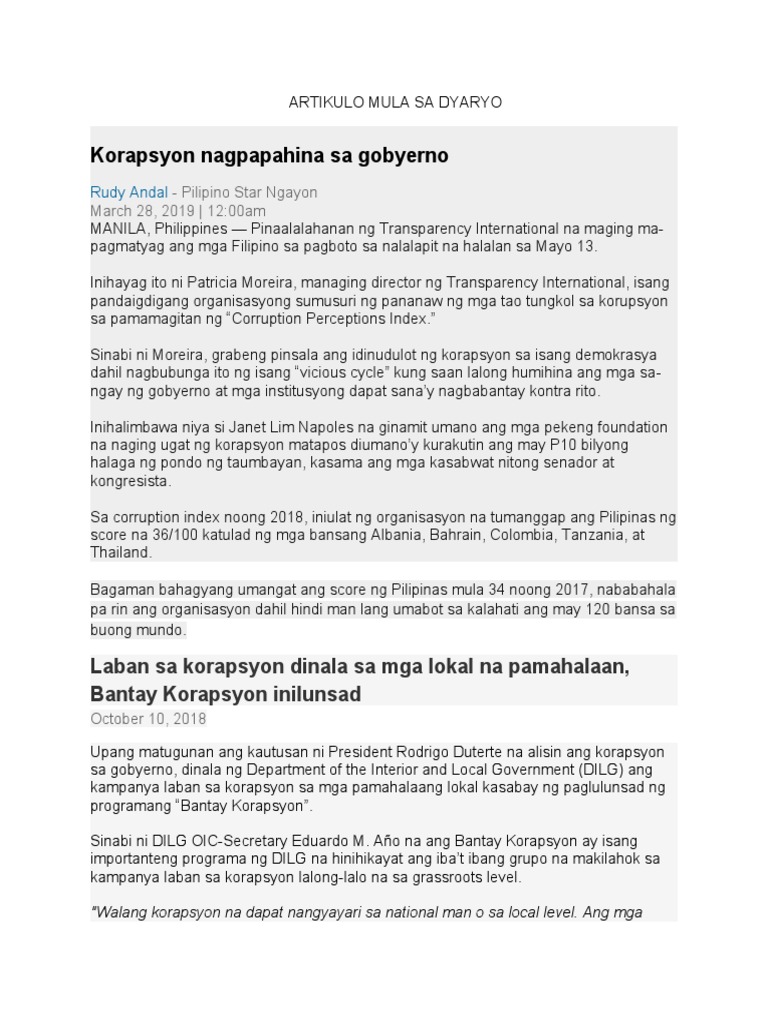 Artikulo Mula Sa Dyaryo | PDF