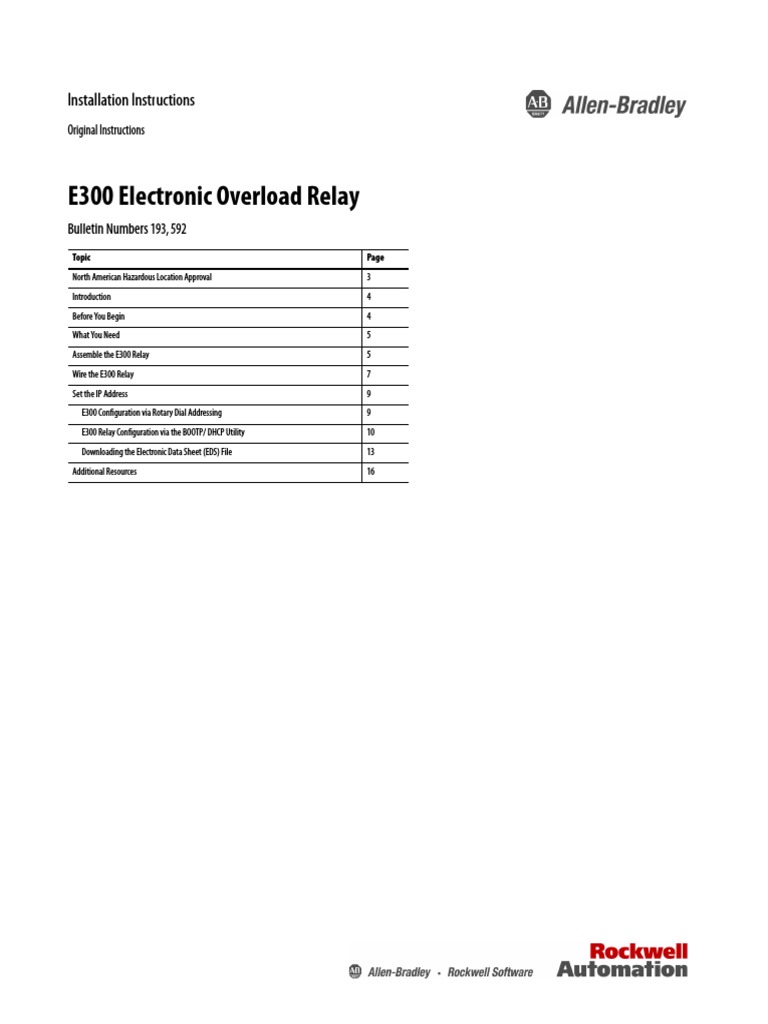 E300 Electronic Overload Relay: Installation Instructions | PDF ...