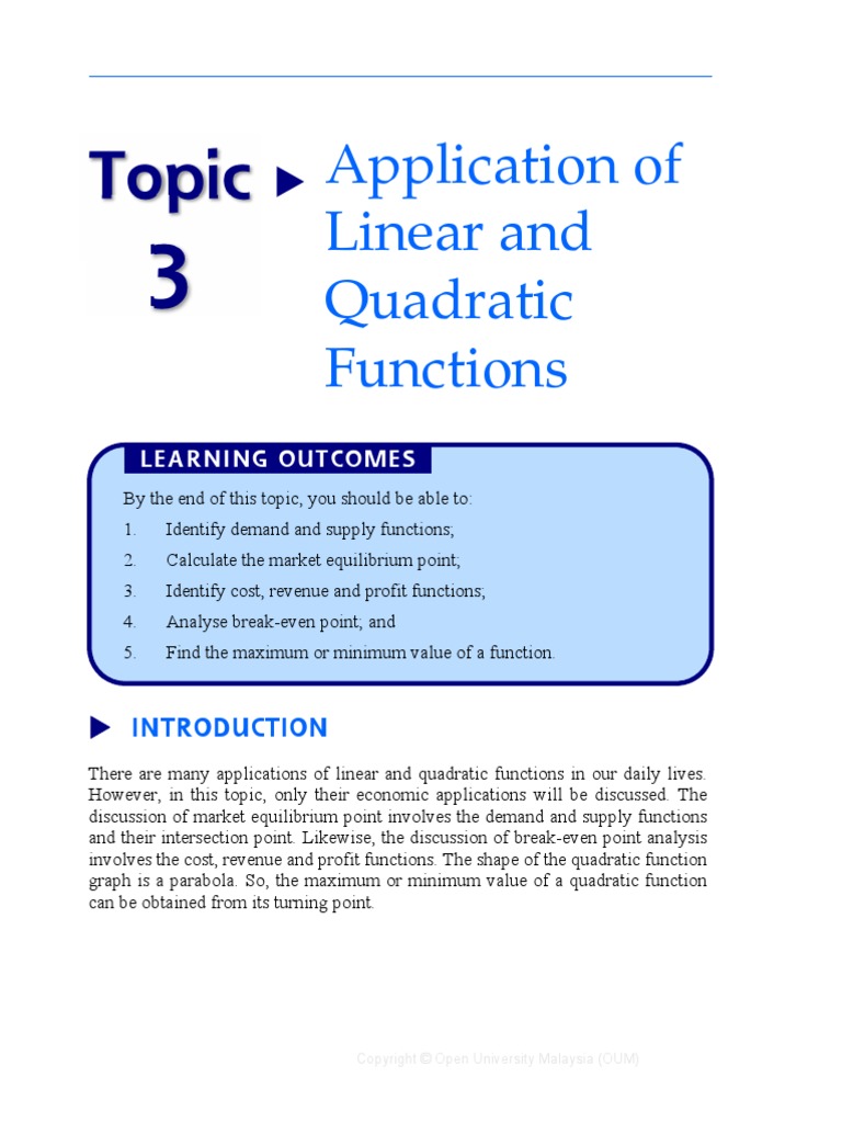 Topic: Application of Linear and Quadratic Functions | PDF | Demand ...