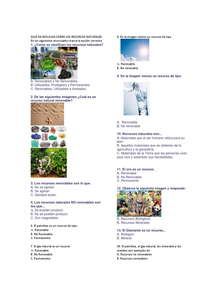Quiz de Biologia Sobre Los Recursos Naturales | PDF | Biología | Naturaleza