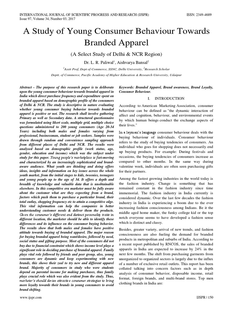 A Study of Young Consumer Behaviour Towards Branded Apparel | PDF ...