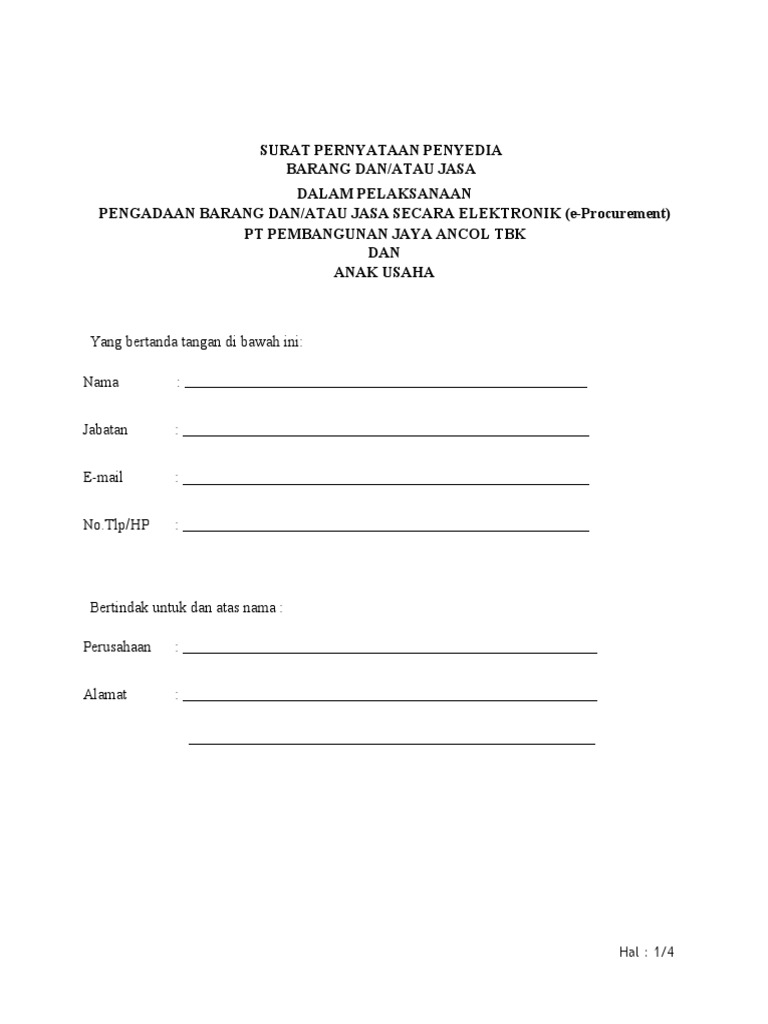 Surat Pernyataan Perusahaan | PDF