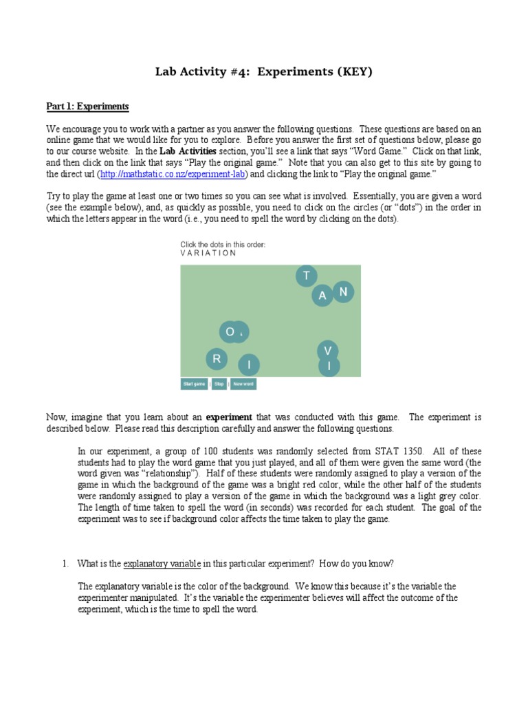 Lab4 Experiments Key Answer Key | PDF | Experiment | Design Of Experiments