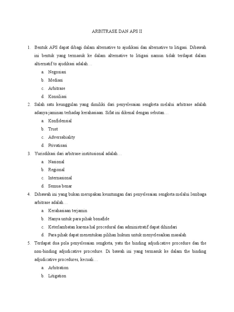 Soal Arbitrase Dan APS 2.1 | PDF