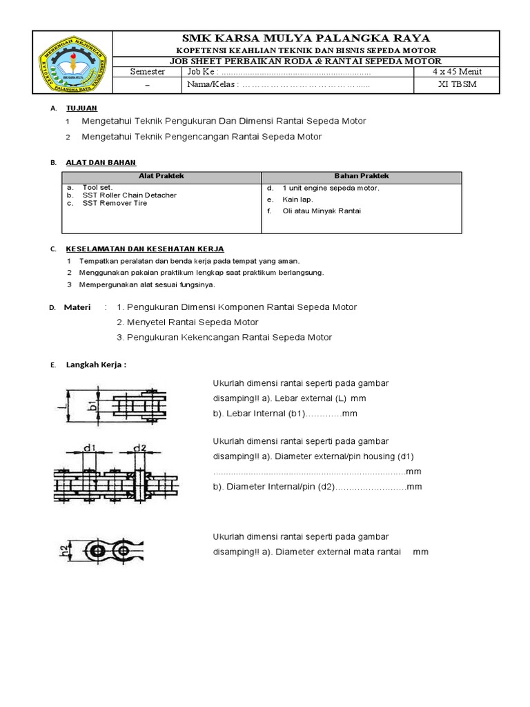 Jobsheet Perbaikan Roda Rantai PDF Free Dikonversi | PDF | Griya & Taman | Teknologi & Rekayasa