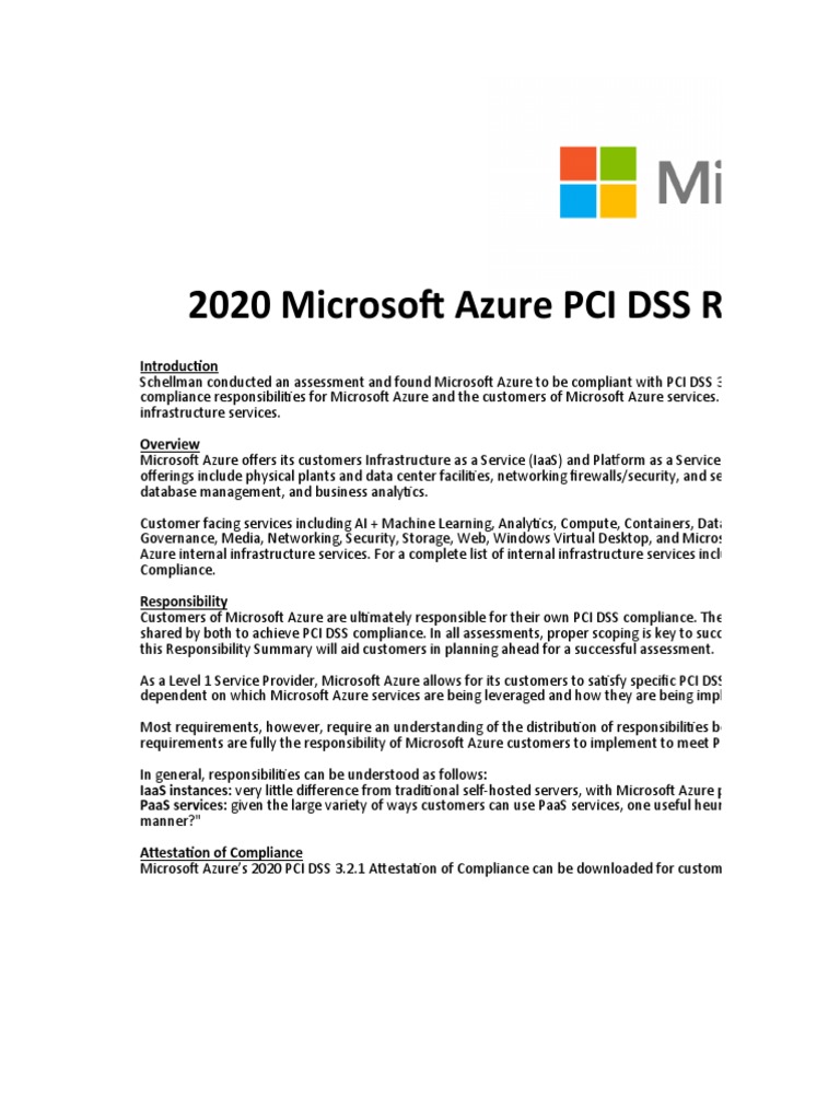PCI DSS 3.2.1 Azure Shared Responsibility Matrix | PDF | Computer ...