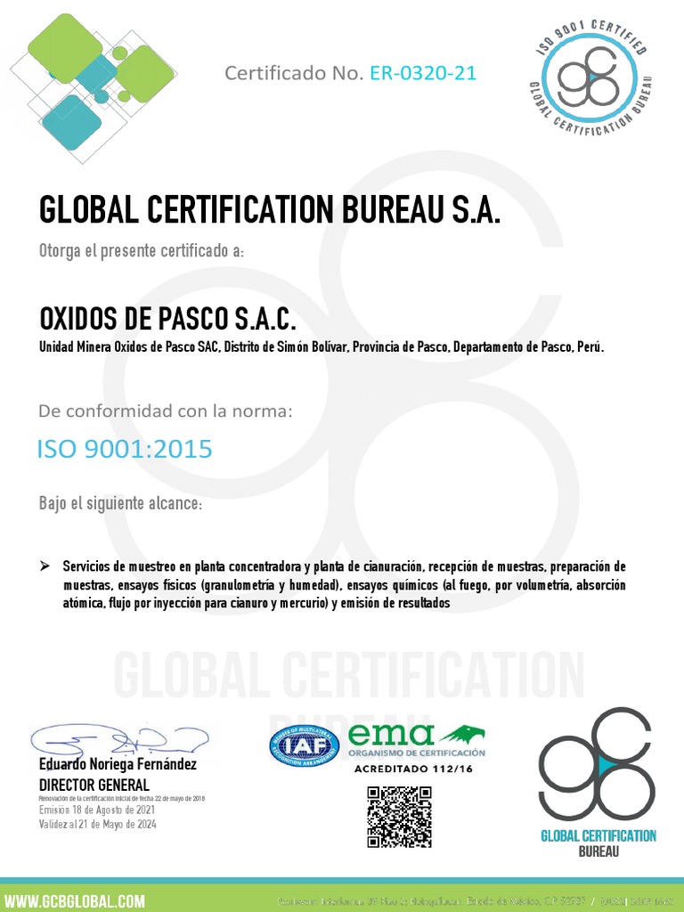 Global Cert Bureau Cert ER 320 21 V Esp | PDF