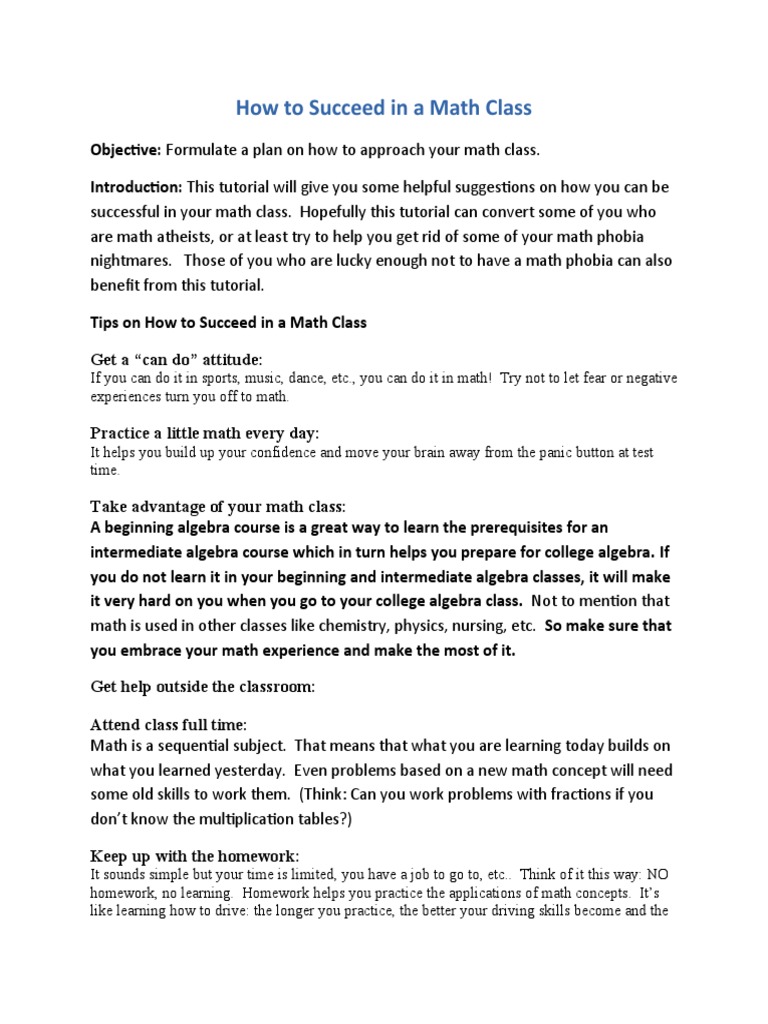 How To Succeed in A Math Class | PDF | Numbers | Set (Mathematics)
