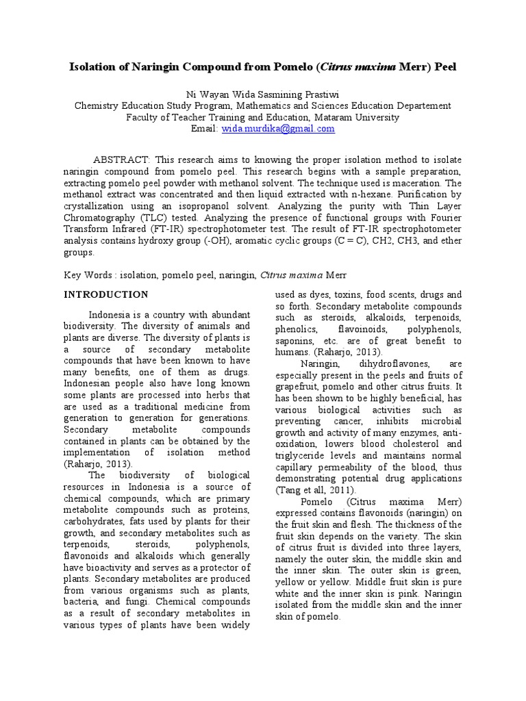 Isolation of Naringin Compound From Pomelo | PDF | Thin Layer ...