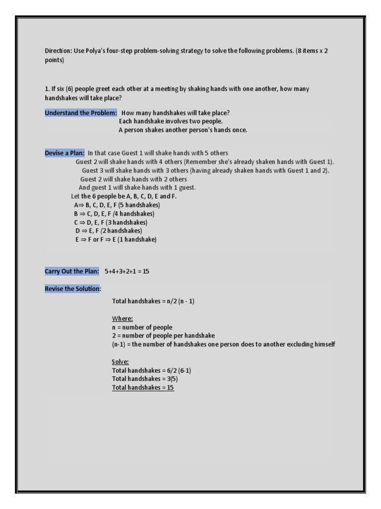 Understand The Problem: How Many Handshakes Will Take Place? | Download ...