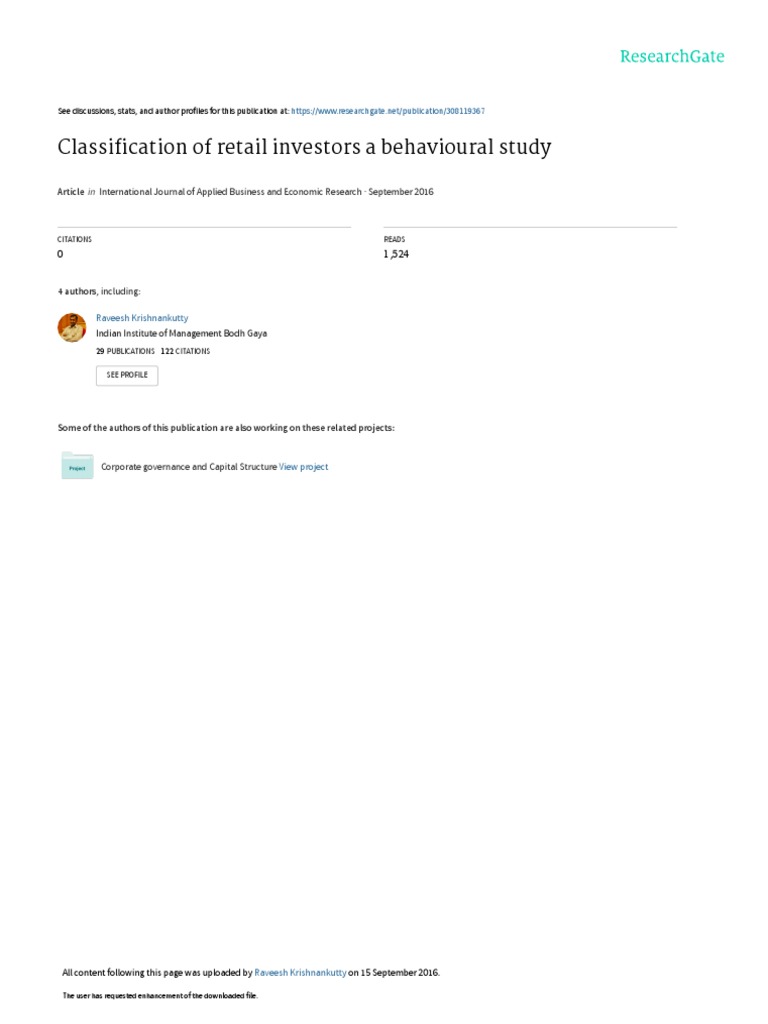 Classification of Retail Investors A Behavioural Study | PDF ...