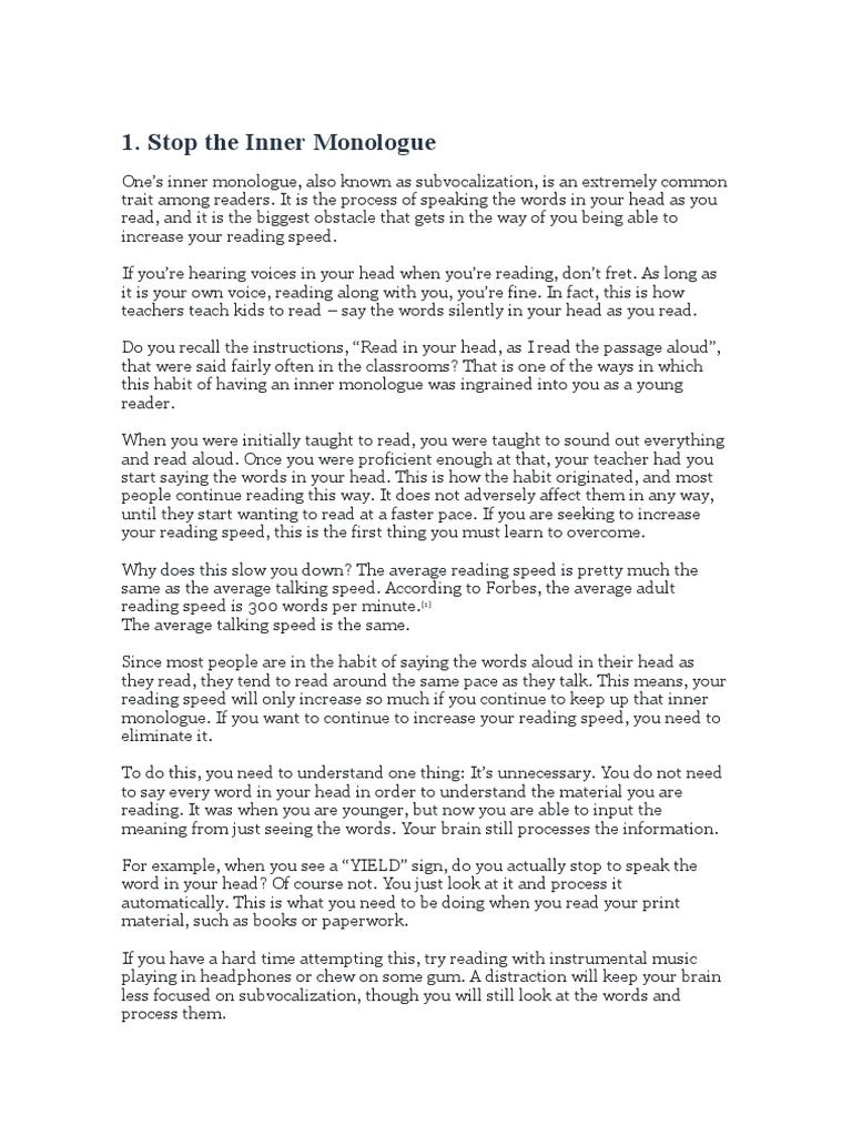 Stop The Inner Monologue | PDF | Learning | Neuropsychological Assessment