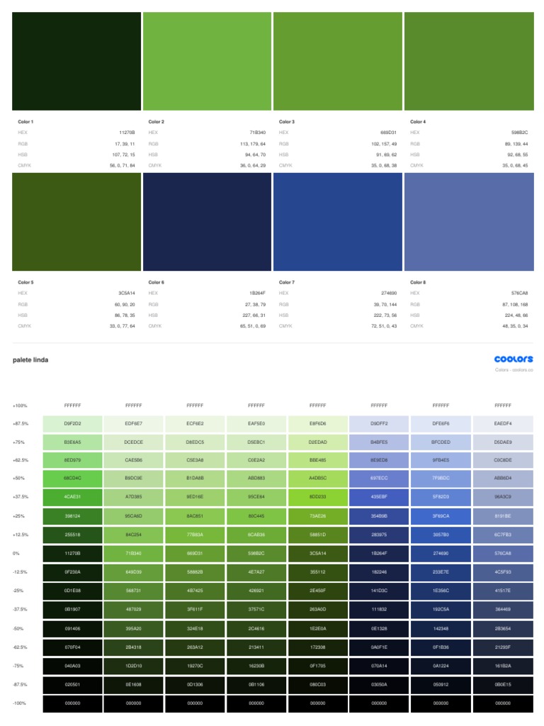 Color 1 Color 2 Color 3 Color 4: HEX RGB HSB Cmyk HEX RGB HSB Cmyk HEX ...