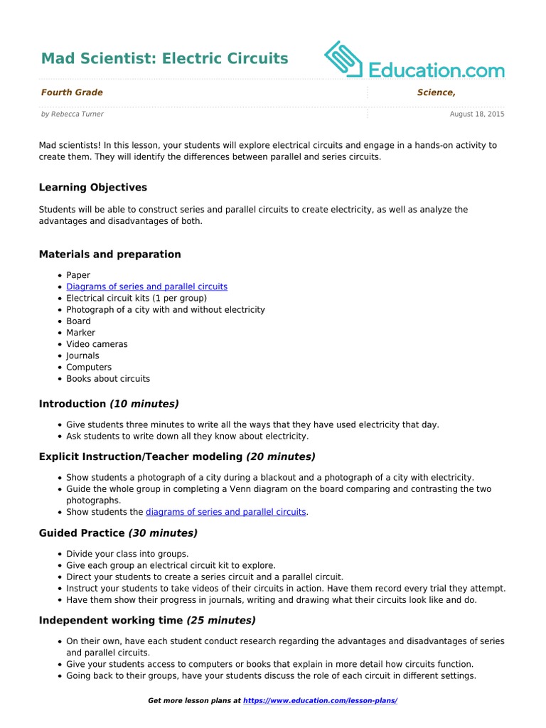 Mad Scientist: Exploring Electric Circuits | PDF | Lesson Plan ...